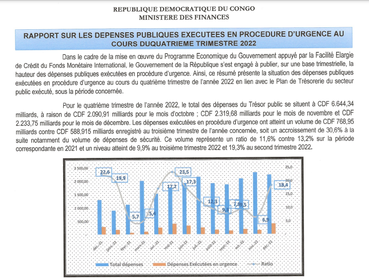Rdc Les Dépenses Exécutées En Procédure Durgence évaluées à 768 95